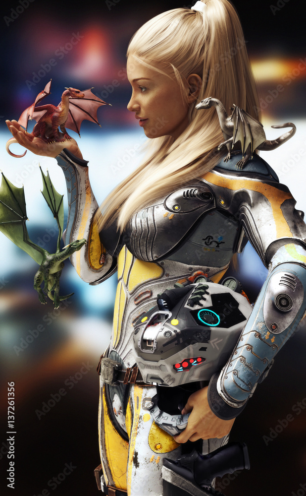 Sci Fi Meets Fantasy Blonde Female In Futuristic Space Armor With