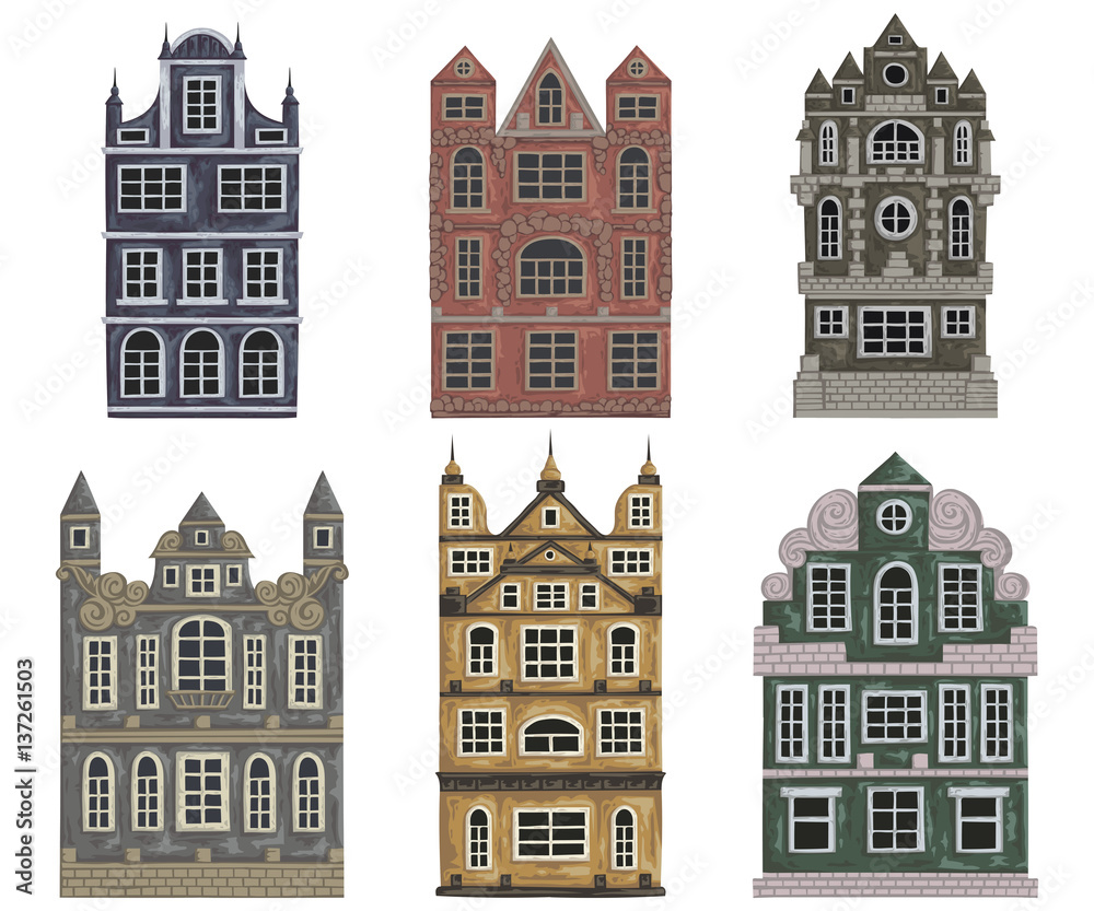 Amsterdam. Old historic buildings and houses. Traditional european ...