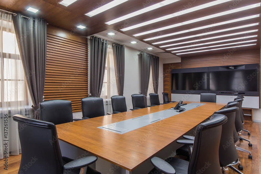 Interior of a modern office meeting room with wide screen TV Stock ...