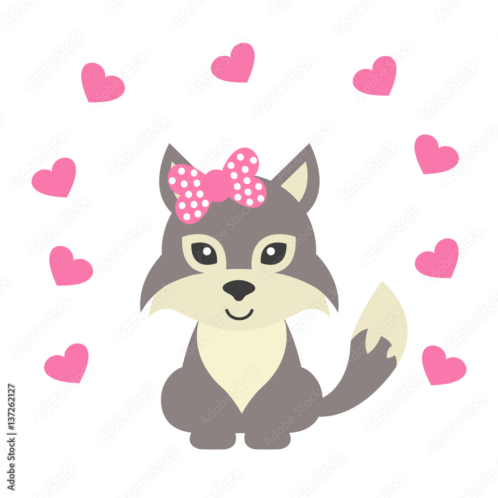 cartoon wolf wih bow and heart Stock-Vektorgrafik | Adobe Stock