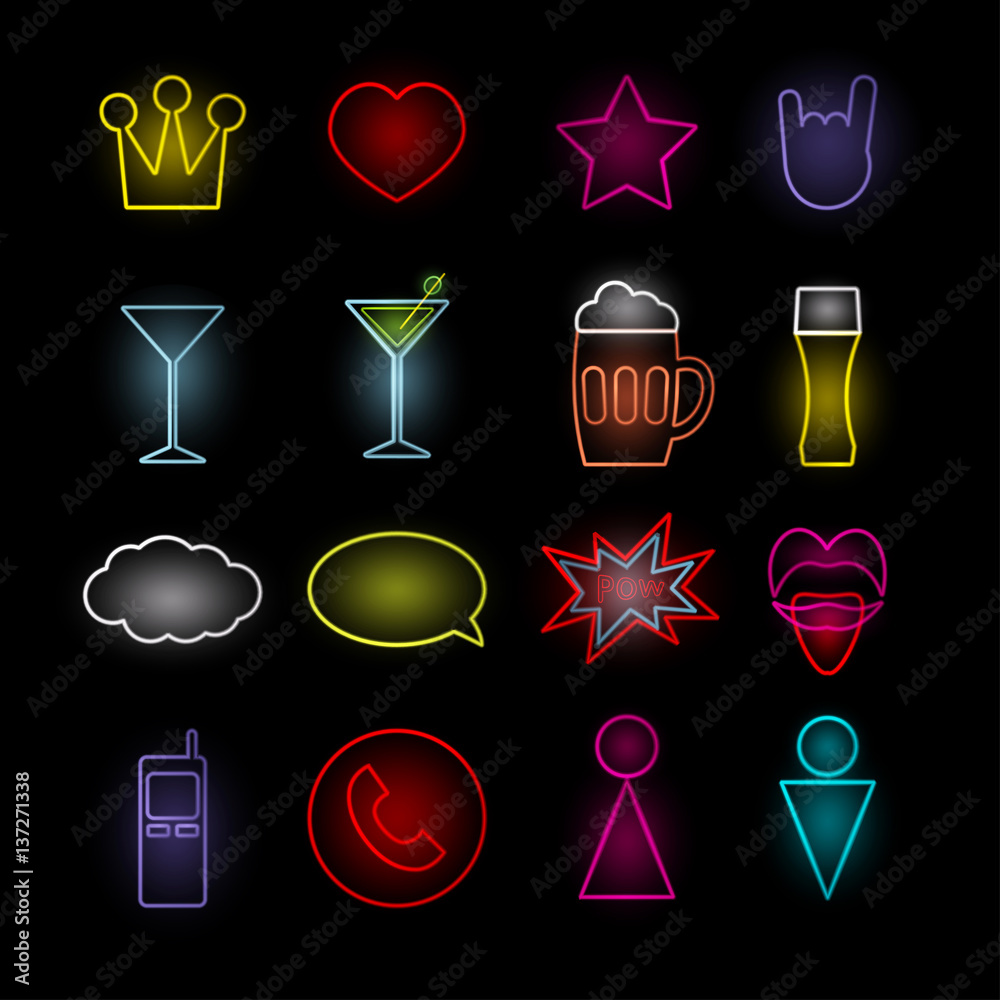 Neon icon set Vector illustration Set of neon lifestyle icons in ...