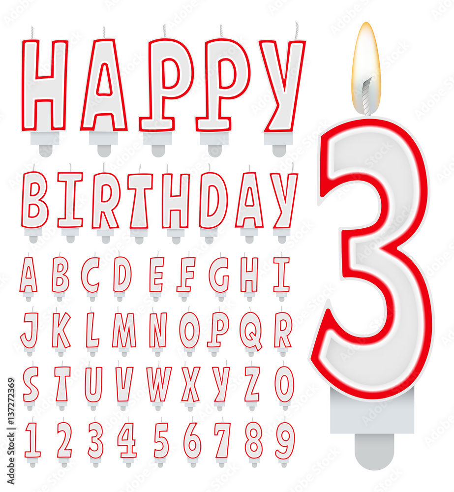 Font alphabet numbers happy birthday realistic candle design isolated ...