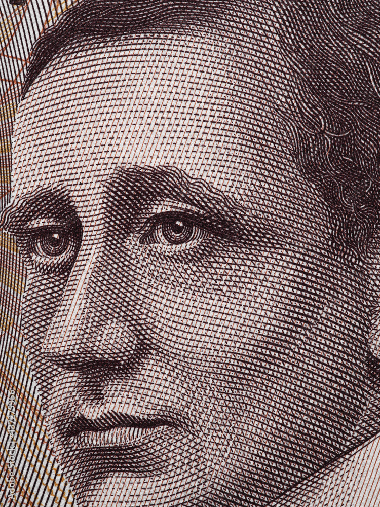 Guglielmo Marconi (1874-1937) face portrait on Italy 2000 lira banknote ...