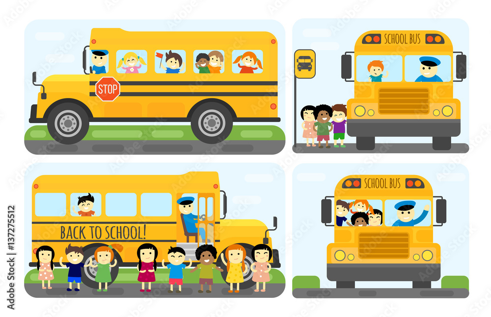 School bus kids transport vector illustration. Stock Vector | Adobe Stock
