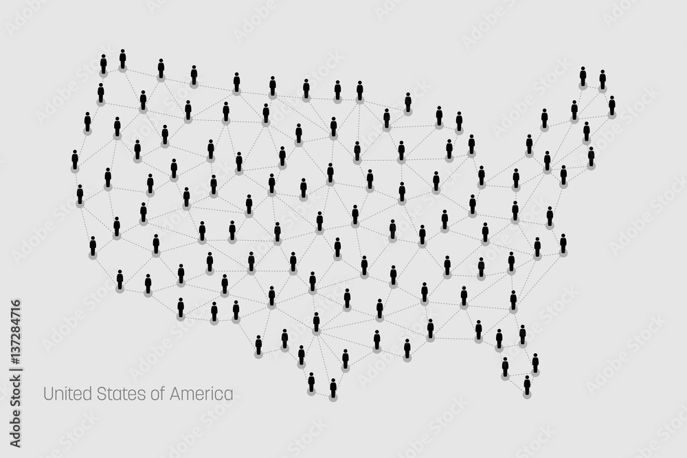 USA Map. Vector map depicts people connecting through a large Internet ...