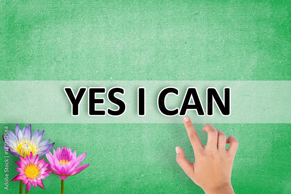 pointing hand "YES I CAN" on the wall background Stock-Foto | Adobe Stock