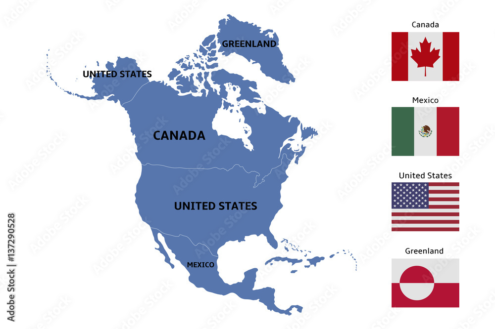 north america map and flags Stock Vector | Adobe Stock