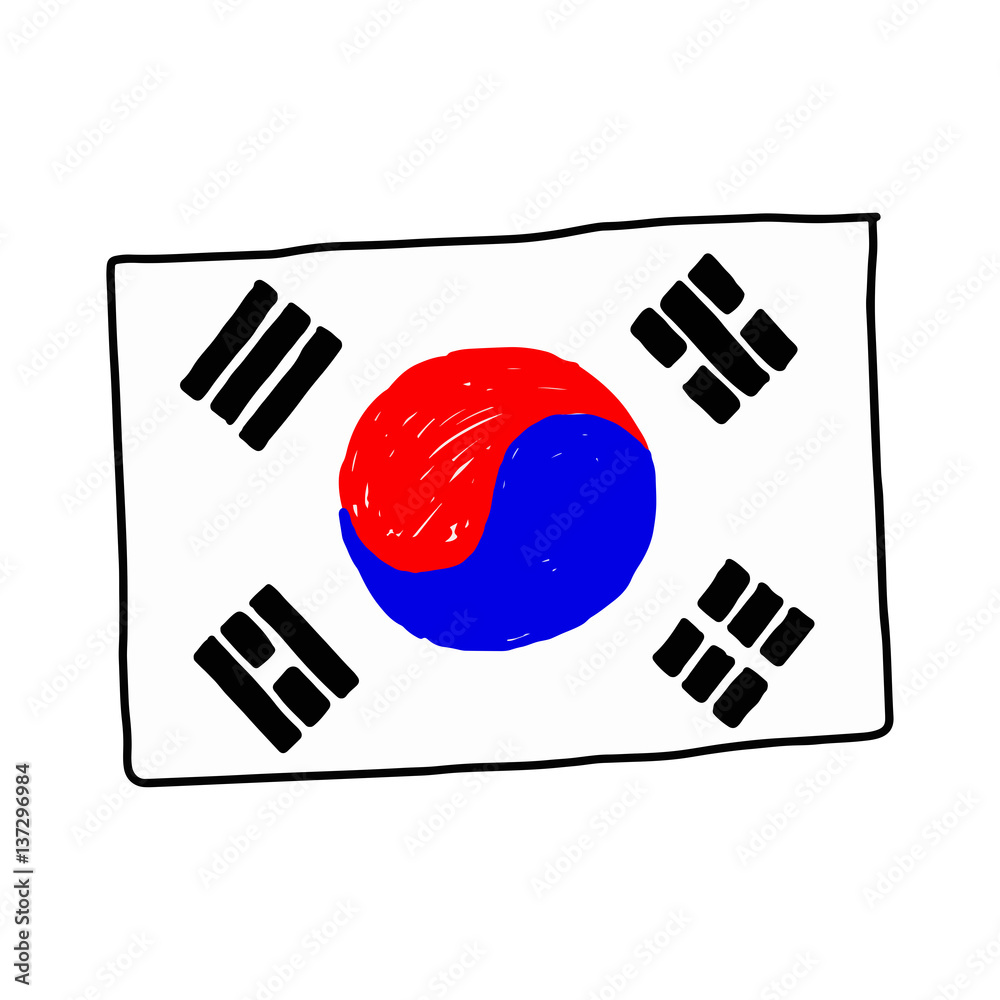 south korea flag - illustration vector doodle hand drawn, isolated on ...