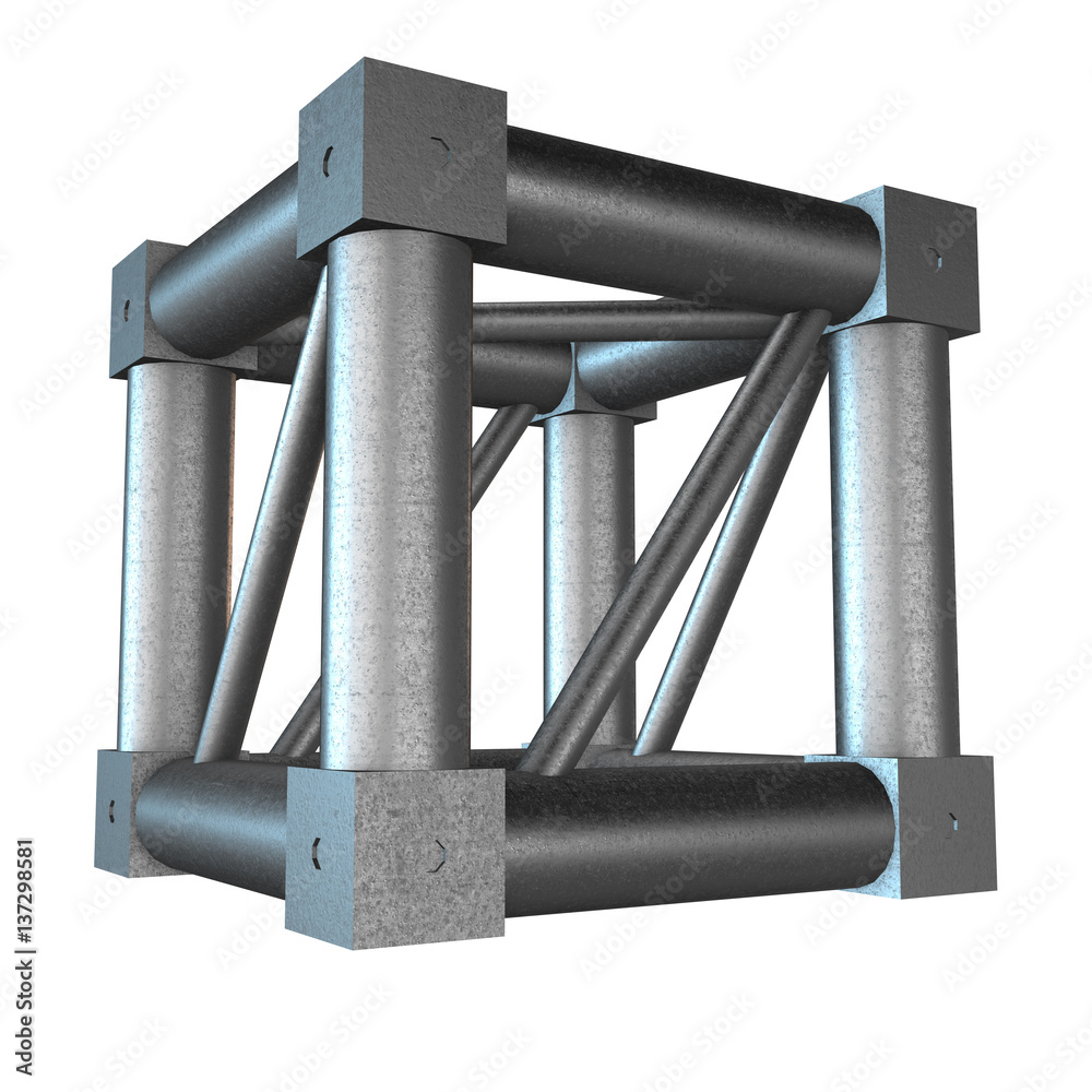 Steel truss girder cube element. 3d render isolated on white Stock ...