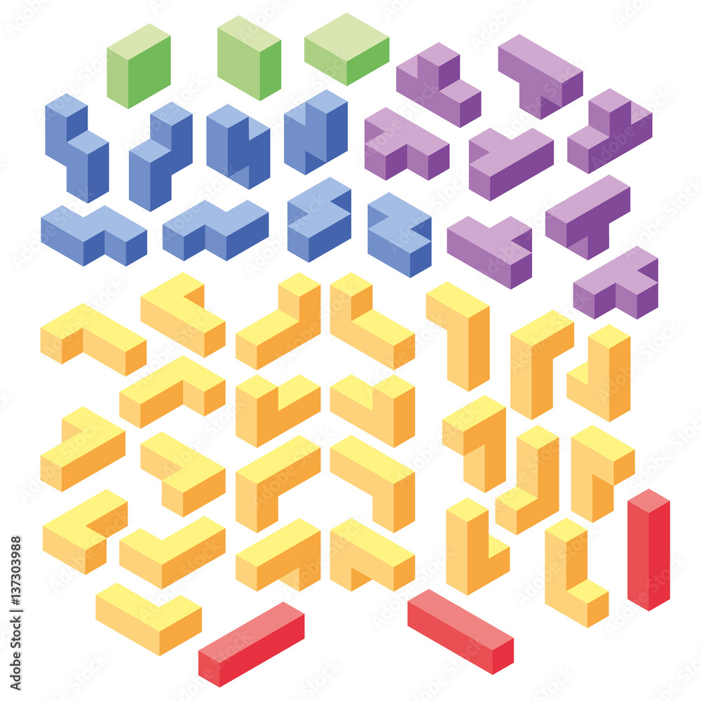 set of color tetris blocks, isometric illustration Stock Vector | Adobe ...