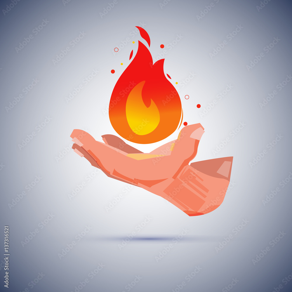 Human hand with fire. wizard creating a magical fire - vector Stock ...
