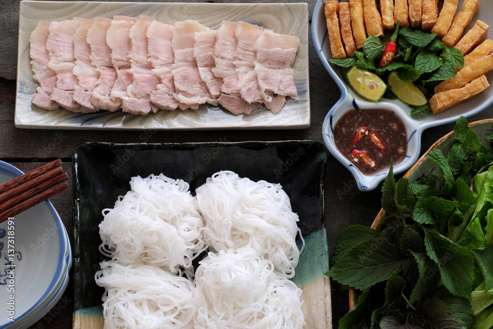 Vietnamese food, bun dau mam tom Stock Photo | Adobe Stock