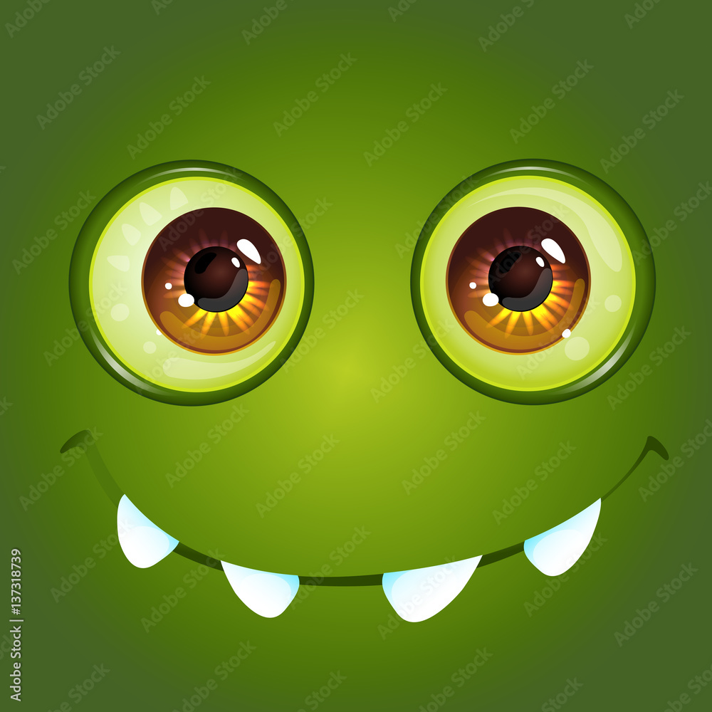 Cartoon anime monster face with big toothy smile. Vector Illustration ...