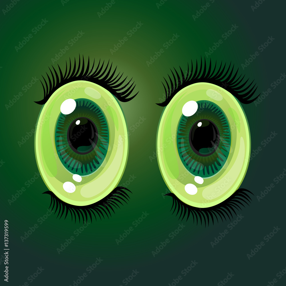 Big oval cartoon eyes. Wide open anime style eyes with long eyelashes ...