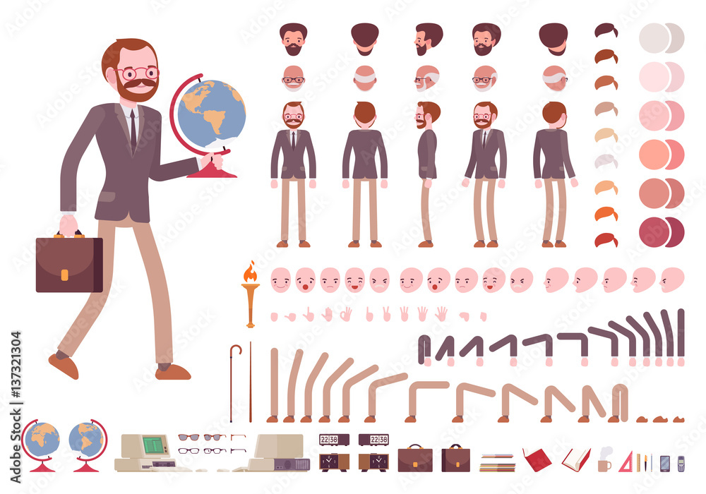 Male teacher character creation set Stock-Vektorgrafik | Adobe Stock