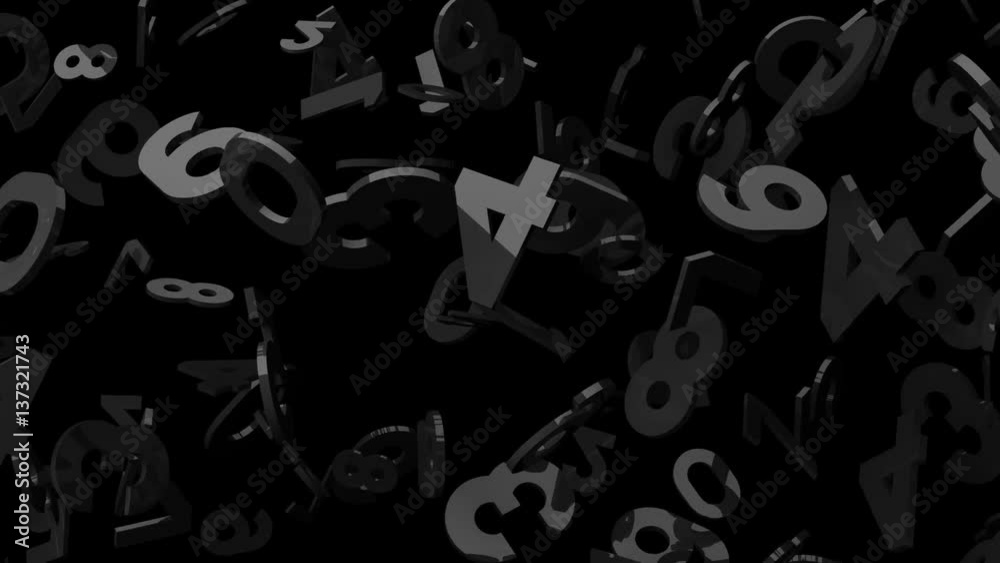 Black Numbers On Black Background. Loop able 3DCG render Animation ...