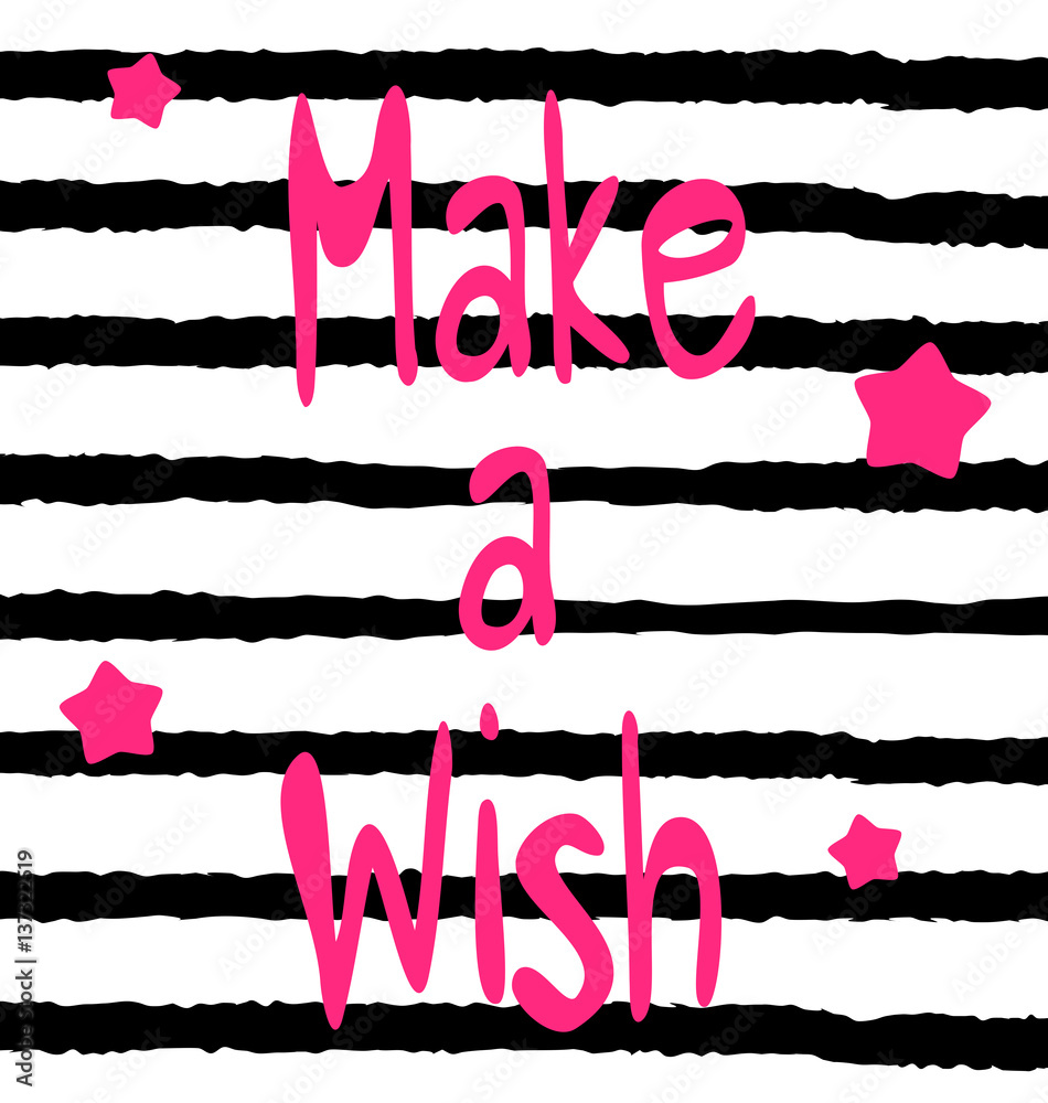 cute hand drawn pink make a wish lettering inspirational quote vector ...