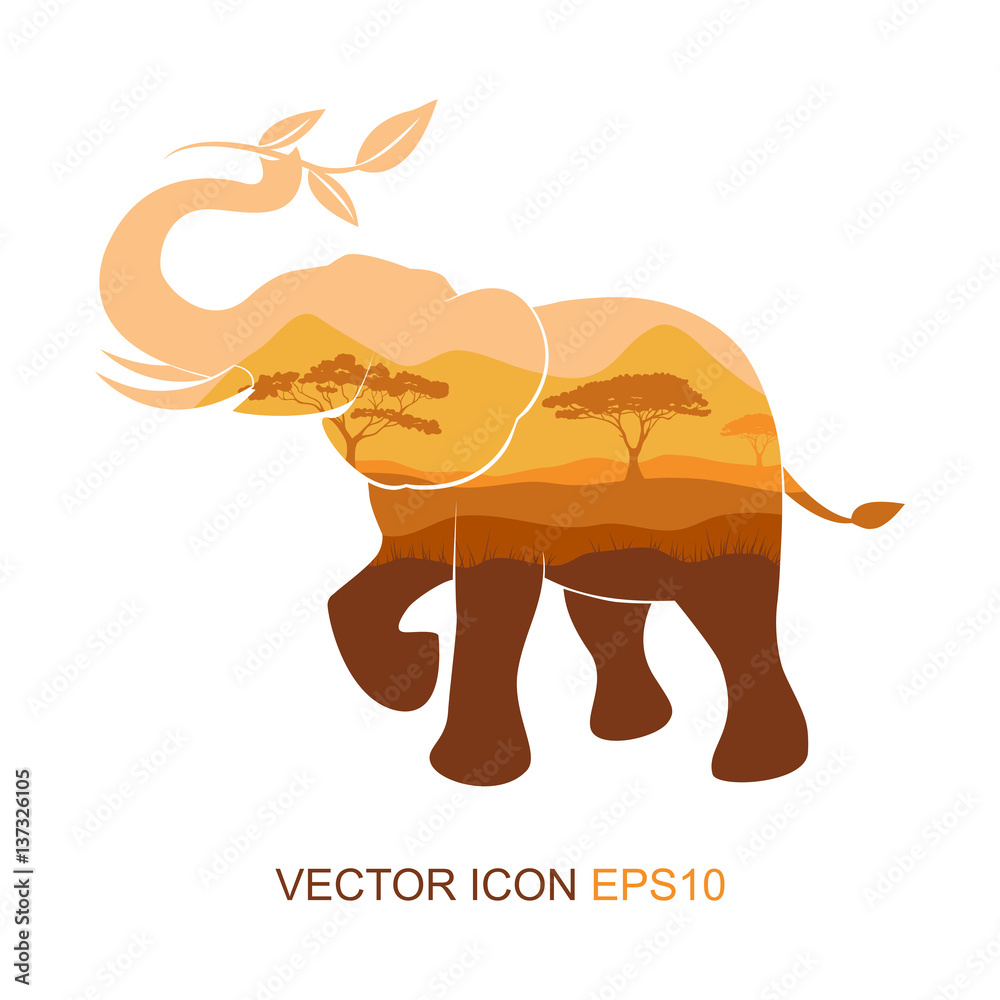 Elephant symbol.Vector illustration. elephant picture tea and sprigs ...
