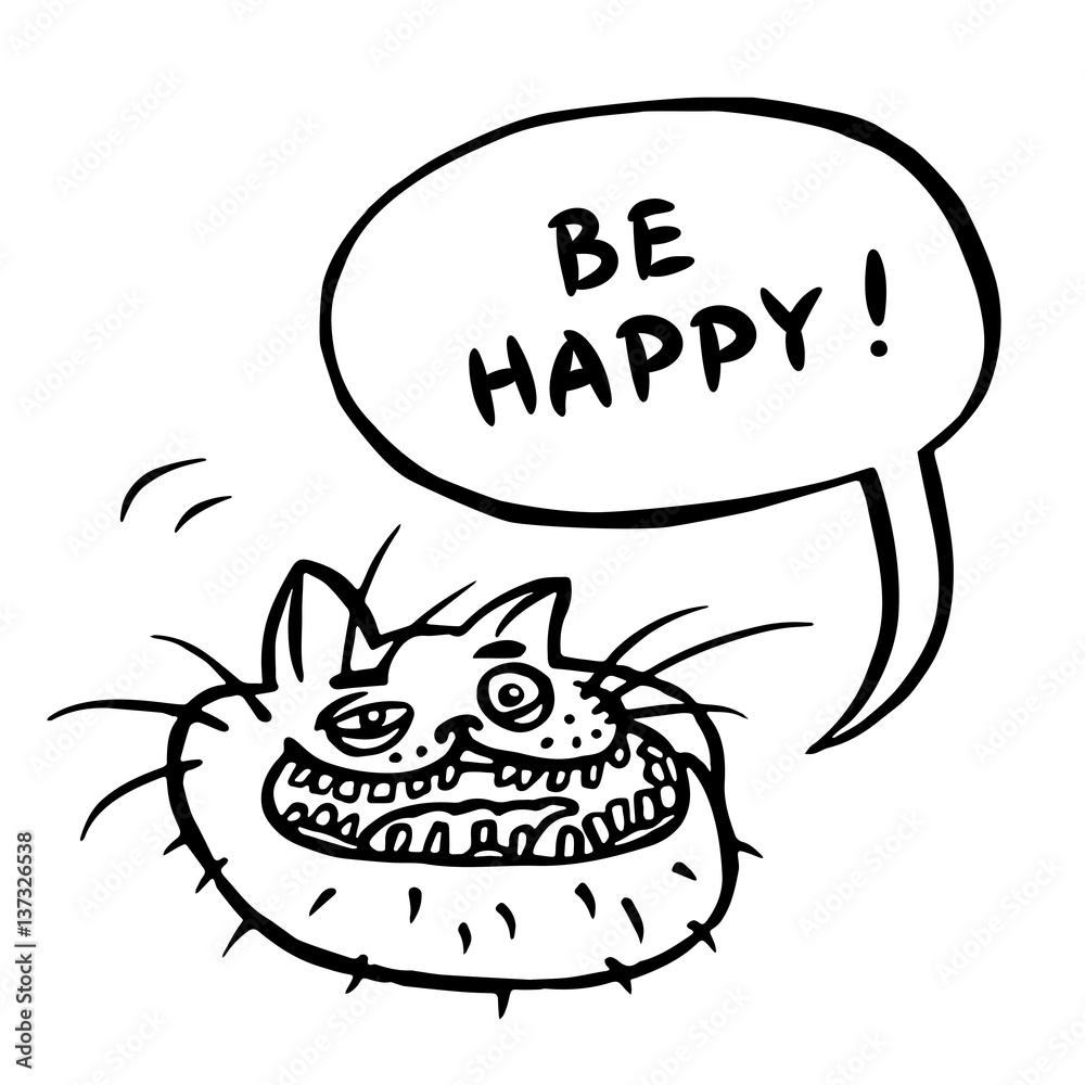Be Happy! Cartoon Cat Head. Vector Illustration Stock Vector | Adobe Stock