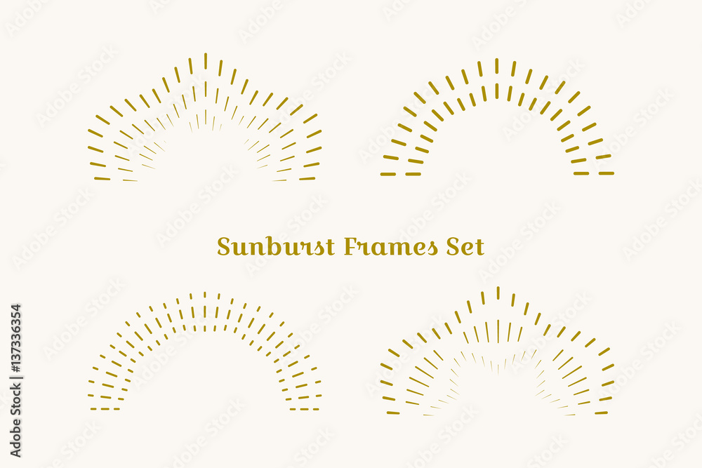 Sunburst frames set. Retro gold Sun burst shape. Vintage explosion logo ...