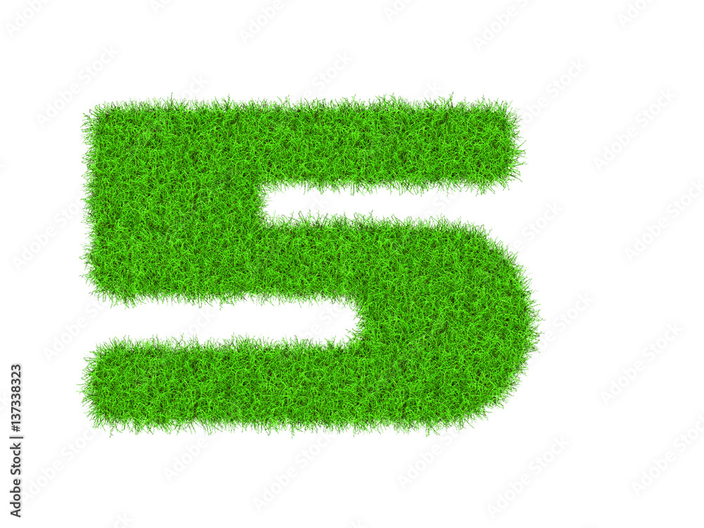 High resolution numbers made of green grass isolated on white ...