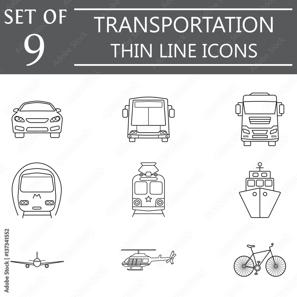 transport line pictograms package, public transportation movement ...
