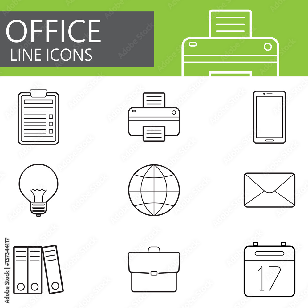 Office line icons set, outline vector symbol collection, linear ...