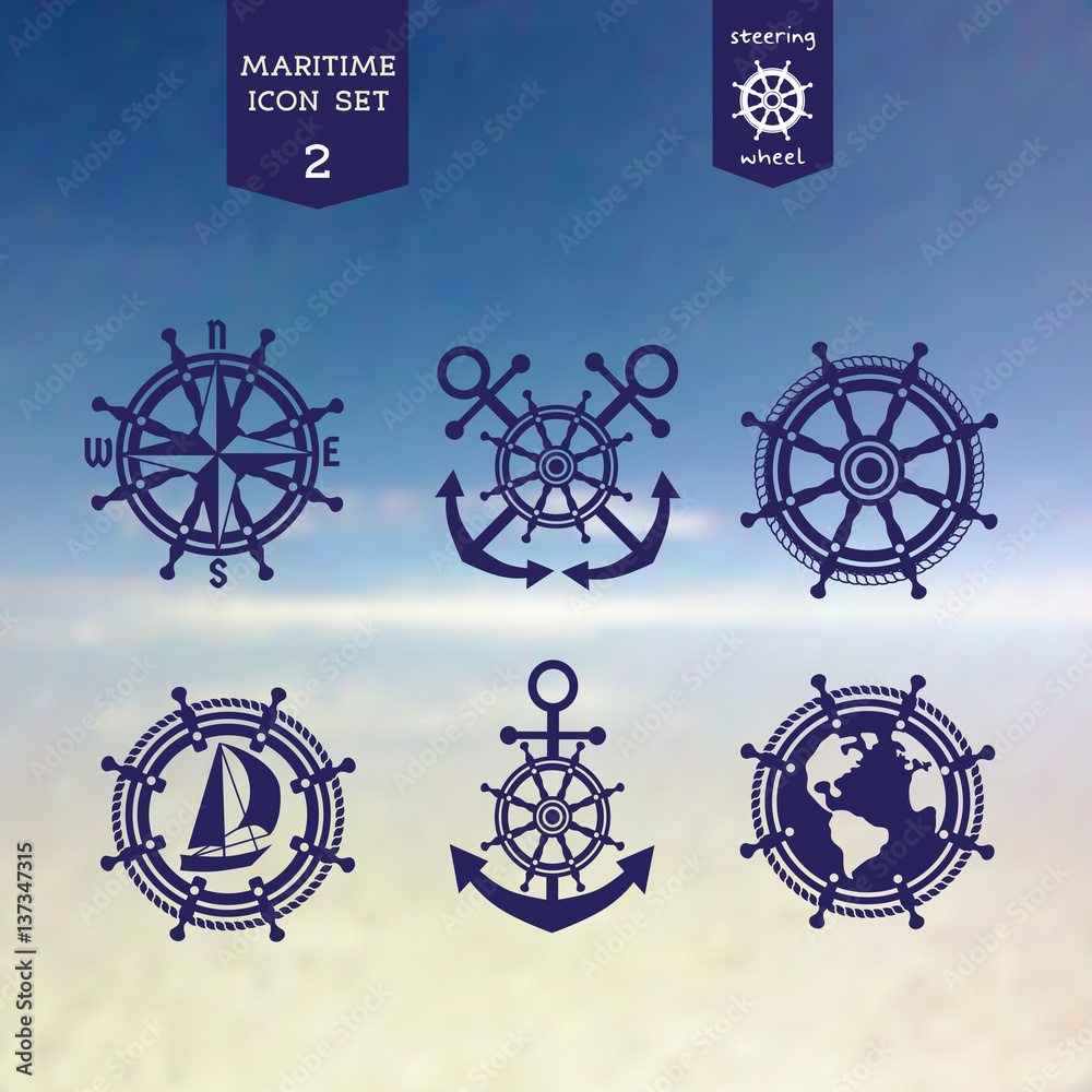 Maritime icons set. Vector sea navigation element. Freehand drawn ...
