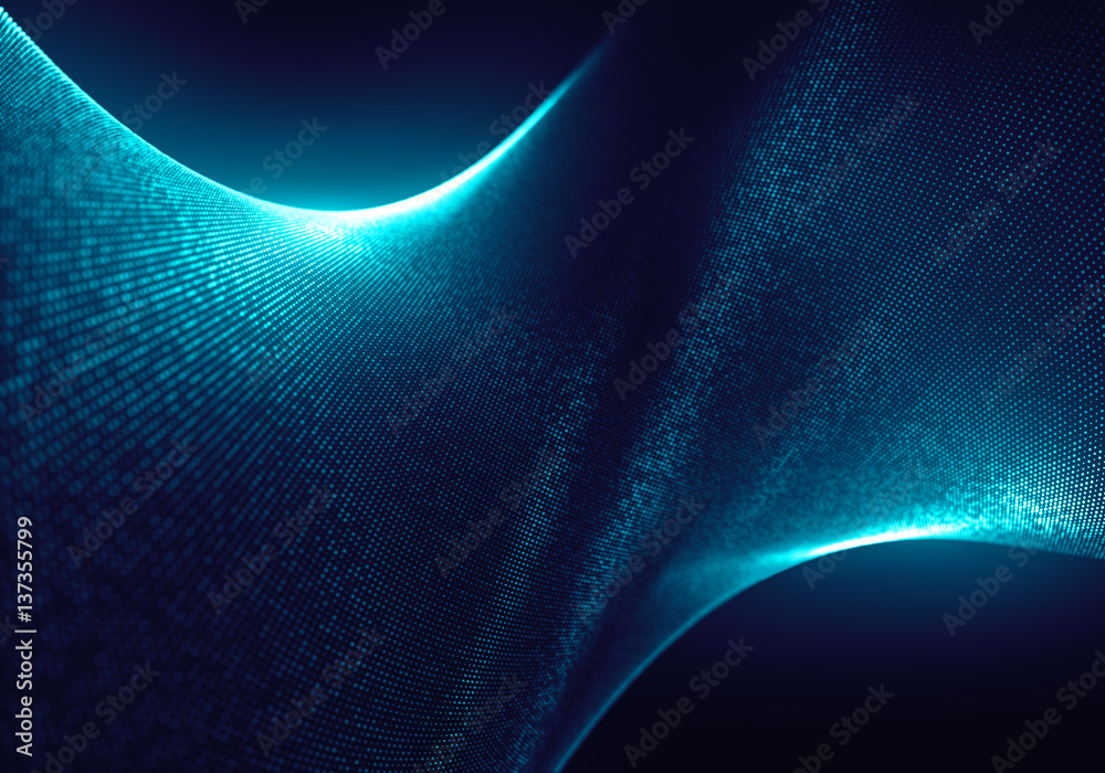 Abstract Blue Particles Background with the Depth of Field and Glow ...