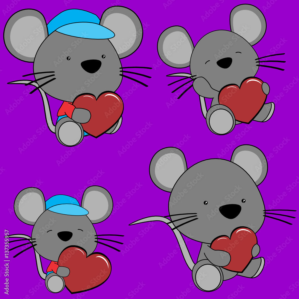 lovely mouse baby cartoon heart set in vector fomat Stock Vector ...