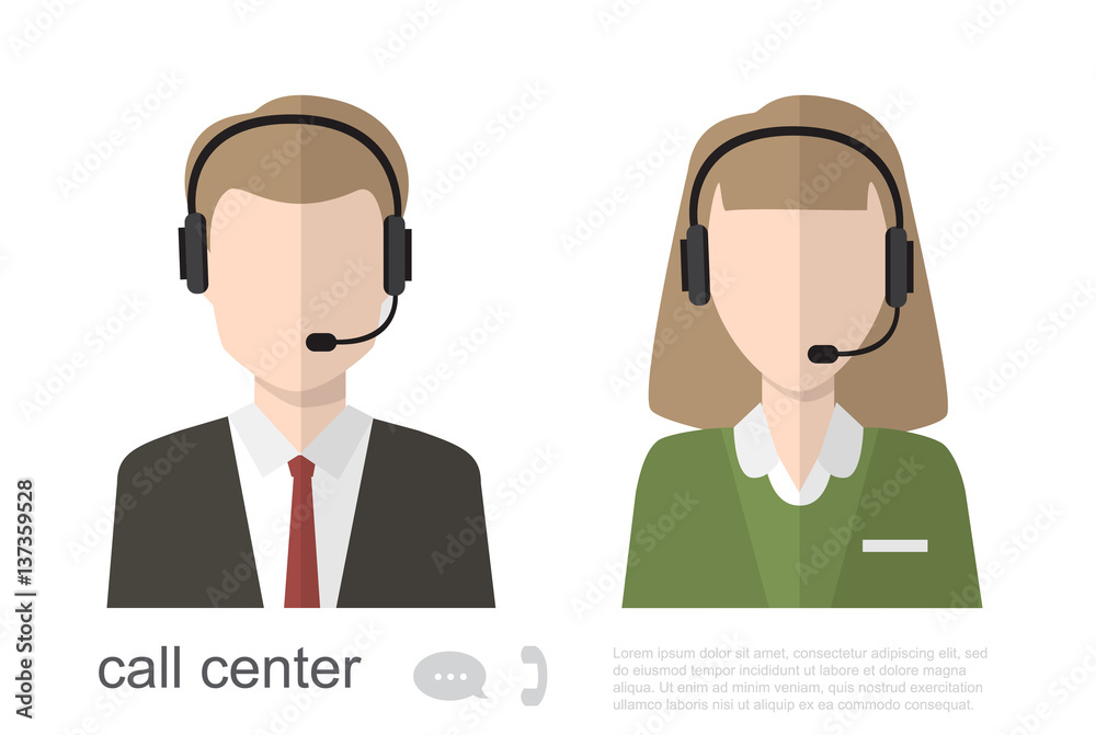Call Center Operator Icons. Vector Flat Illustration Stock Vector ...
