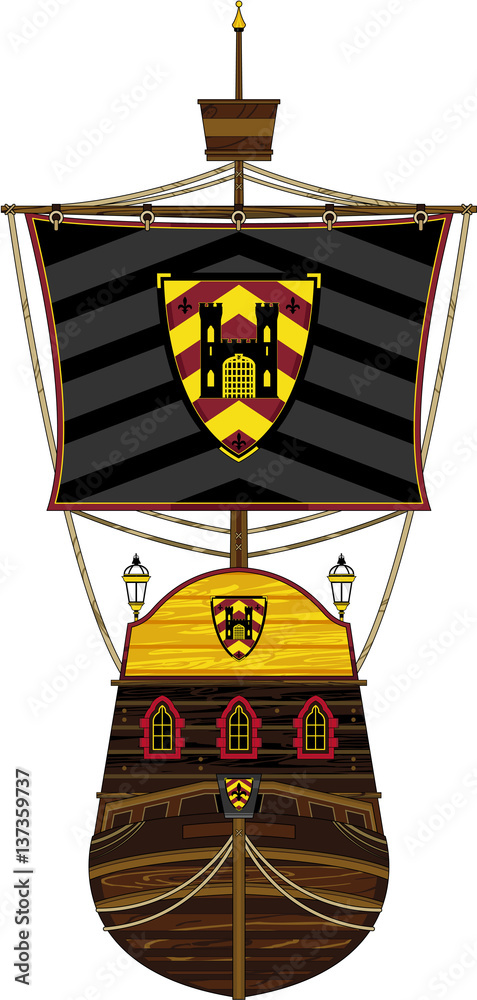 Cartoon Knights Ship Stern View Stock Vector | Adobe Stock