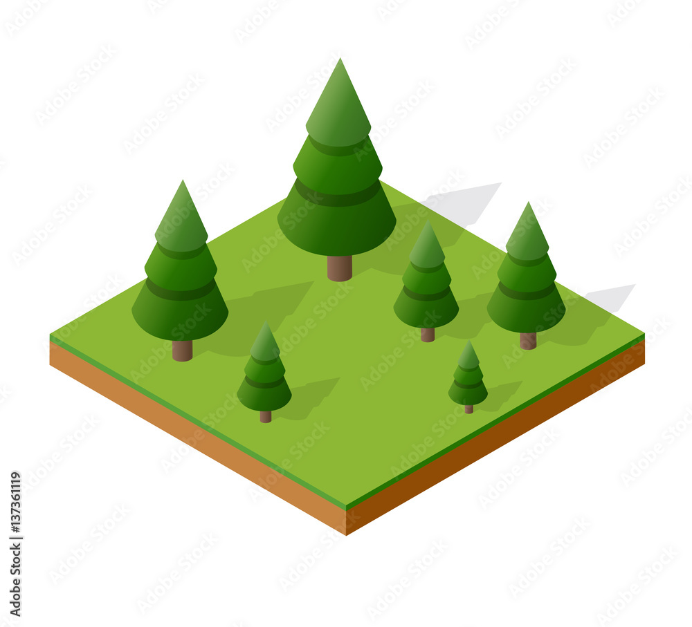 Isometric 3d trees forest camping nature elements white background for ...