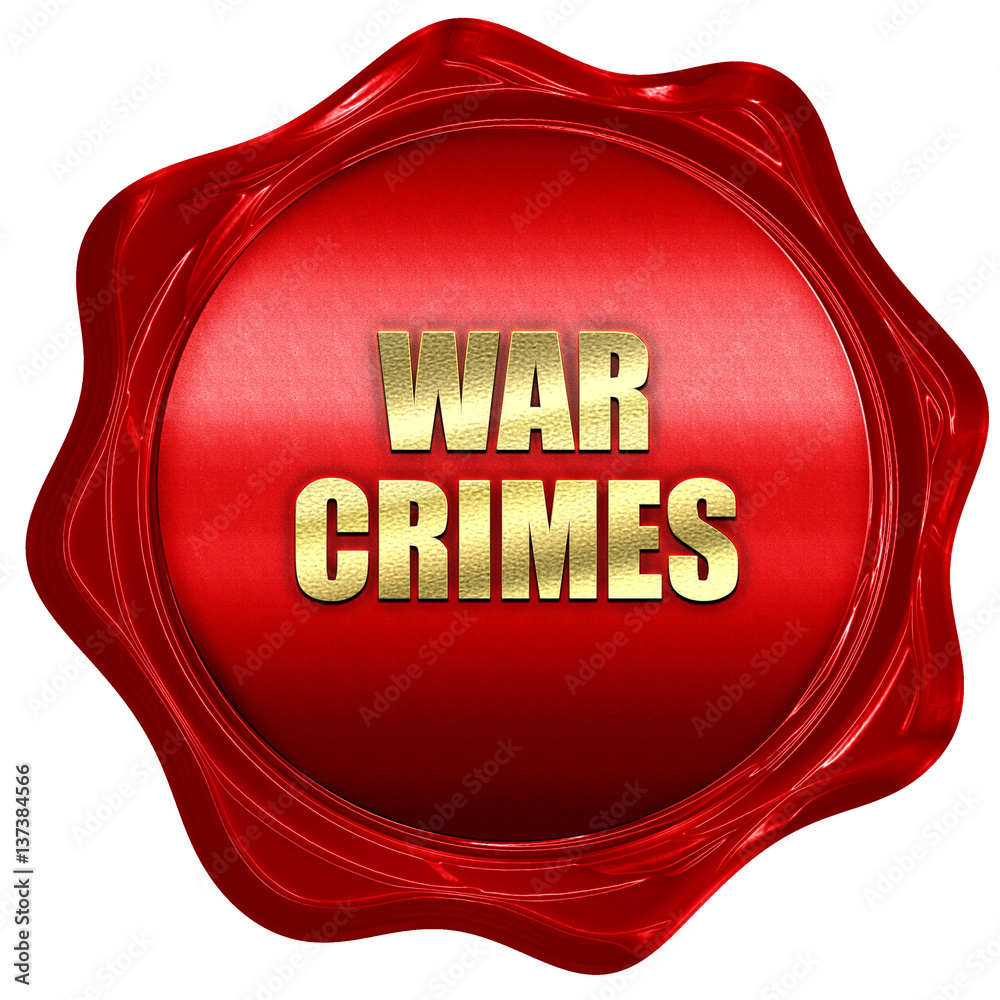 Illustrazione Stock war crimes, 3D rendering, red wax stamp with text ...