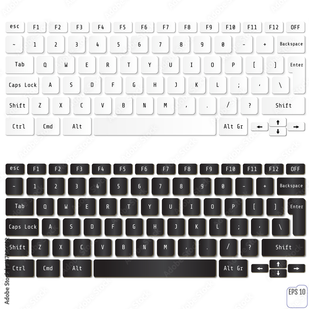 Vector illustration of modern laptop keyboards. White and black laptop ...