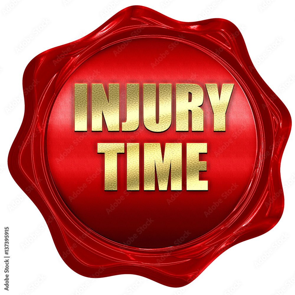 injury time, 3D rendering, red wax stamp with text Stock-Illustration ...