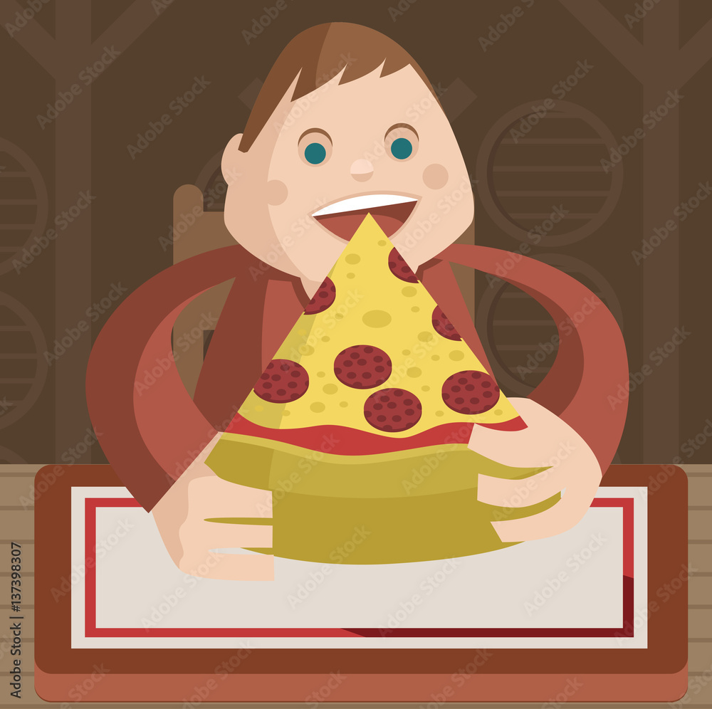 Fat Guy Eating Pizza Cartoon