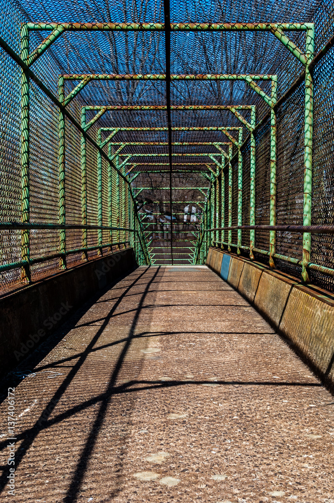 Steel gate walkway. Walkway bridge. Industrial design. Steel gate frame ...