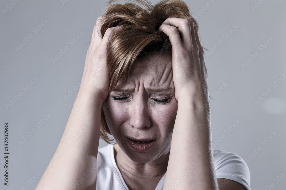 devastated depressed woman crying sad feeling hurt suffering depression ...
