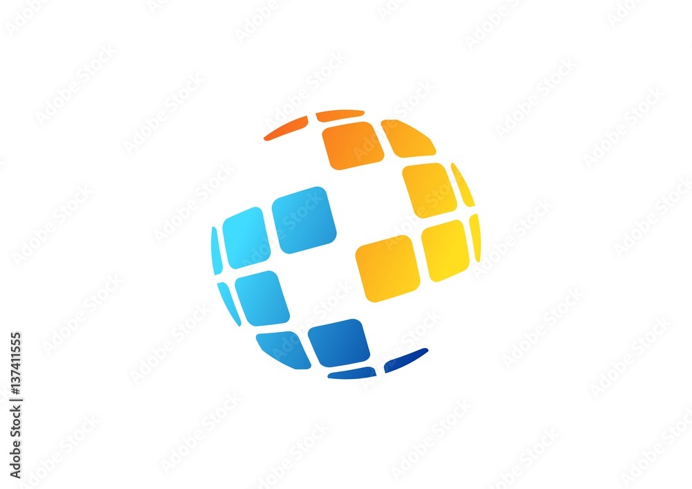 circle globe global technology logo, abstract globe connection logo ...