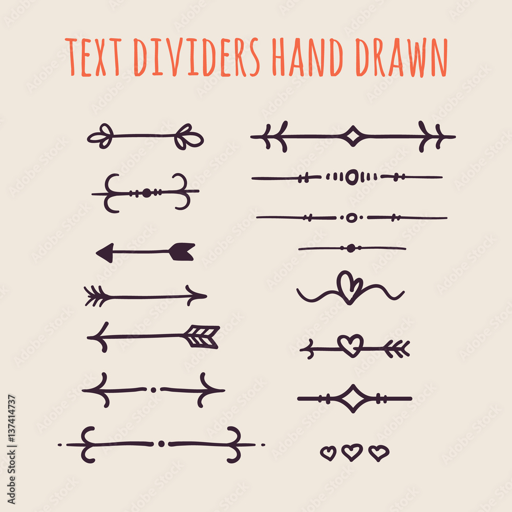 Set of hand drawn text dividers isolated on light background Stock ...