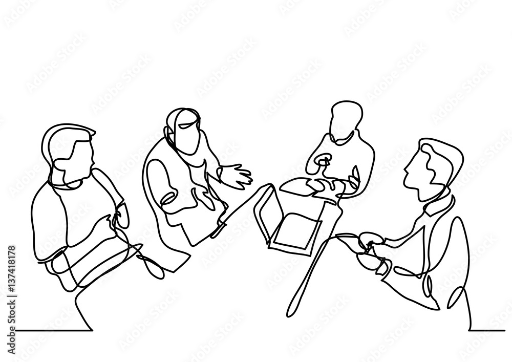continuous line drawing of team discussion Stock Vector | Adobe Stock