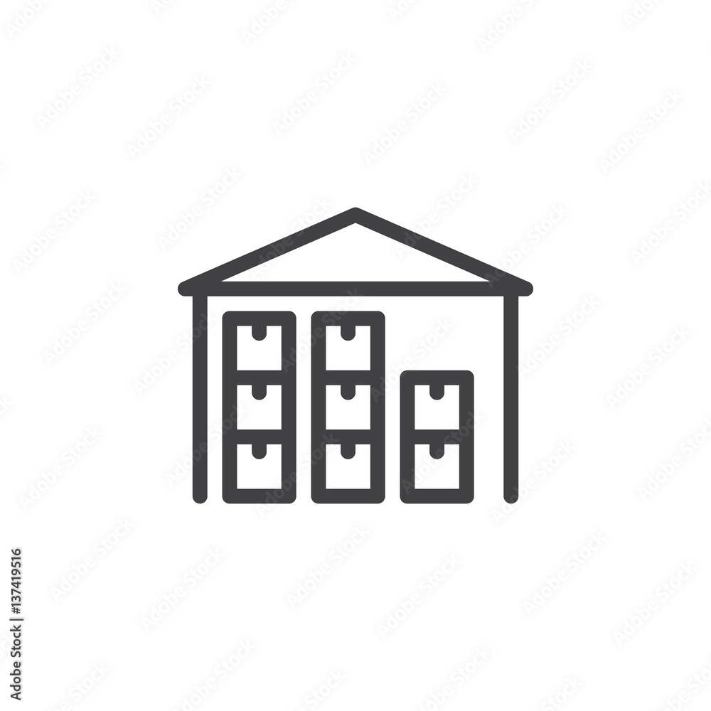 Warehouse line icon, outline vector sign, linear style pictogram ...