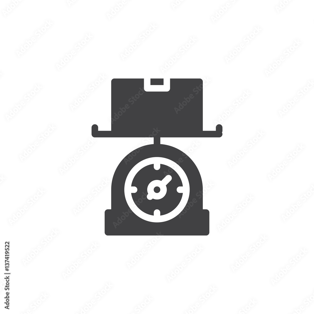 Scale, parcel weighing icon vector, filled flat sign, solid pictogram ...