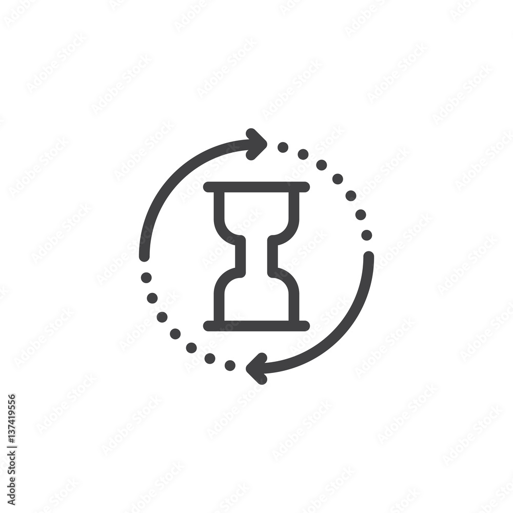 Hourglass with arrows around line icon, outline vector sign, linear ...