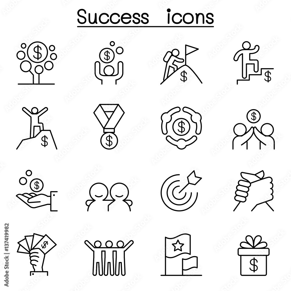 Success icon set in thin line style Stock Vector | Adobe Stock