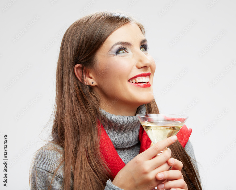 Smiling woman celebrating event with alcohol drink. Stock Photo | Adobe ...