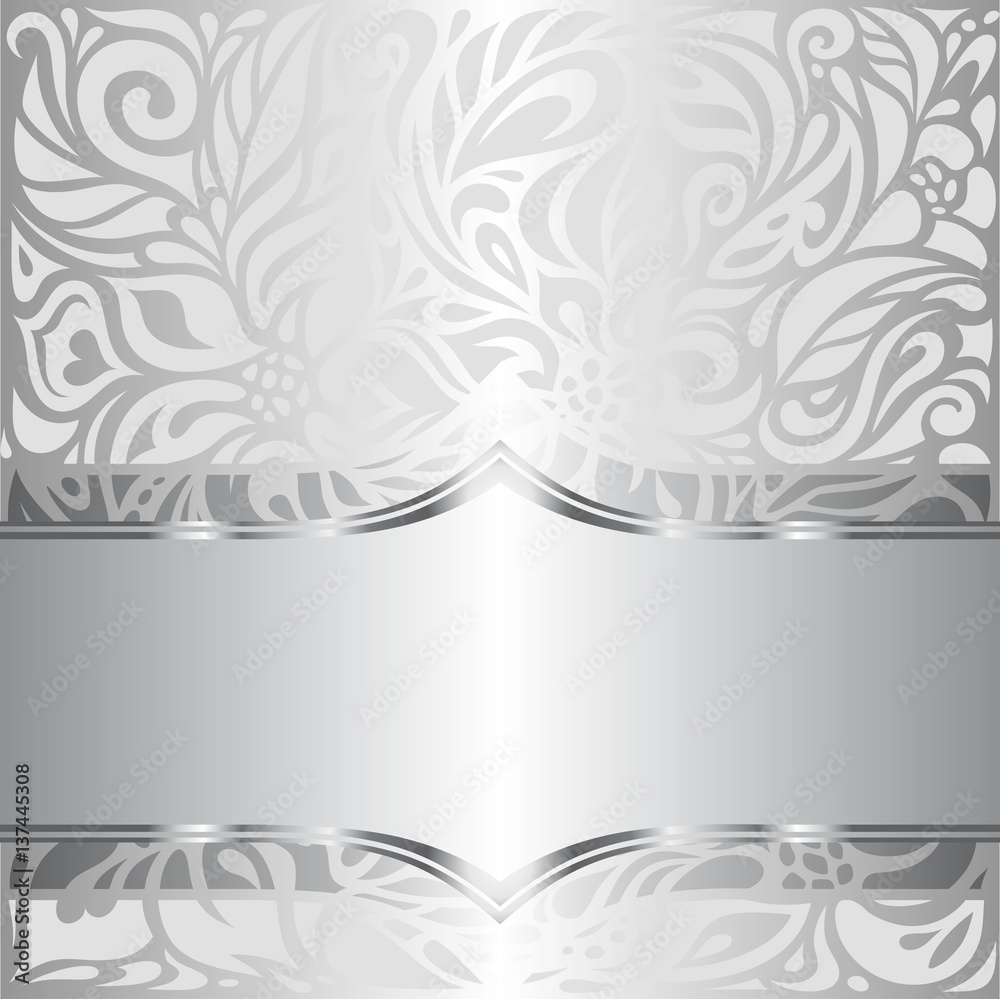Silver shiny floral vintage pattern wallpaper background design Stock ...
