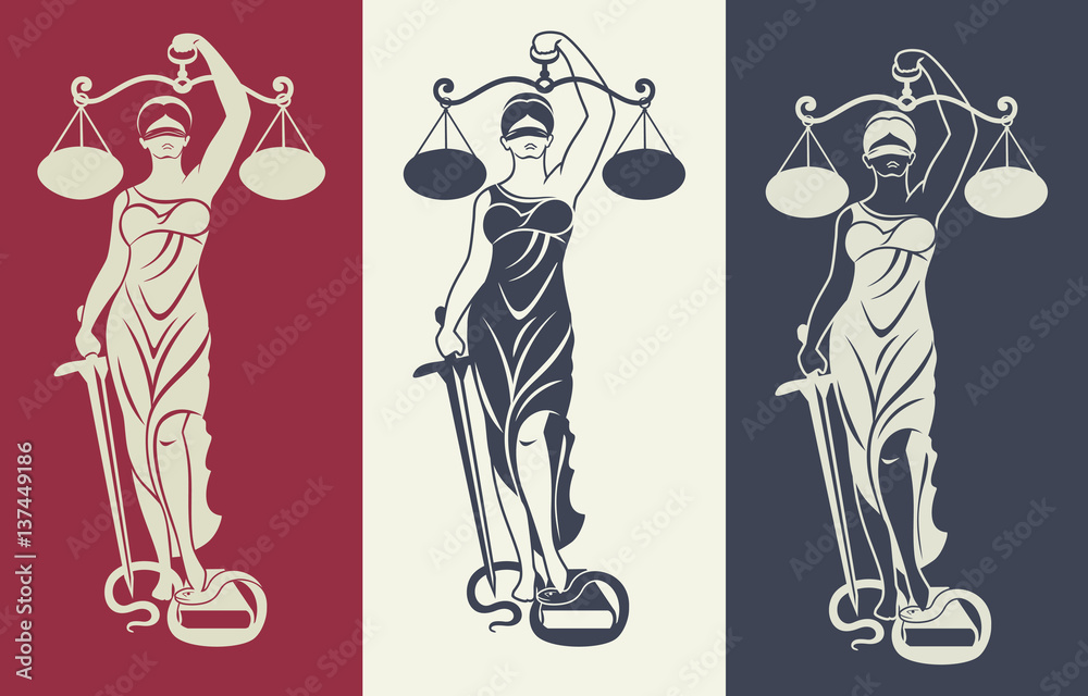 lady justice Themis 3/ Vector illustration silhouette of Themis statue ...