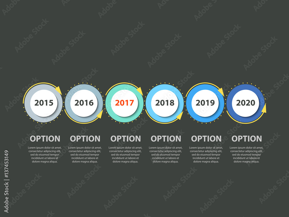 Infographic timeline diagram. Progressive and retrospective years ...